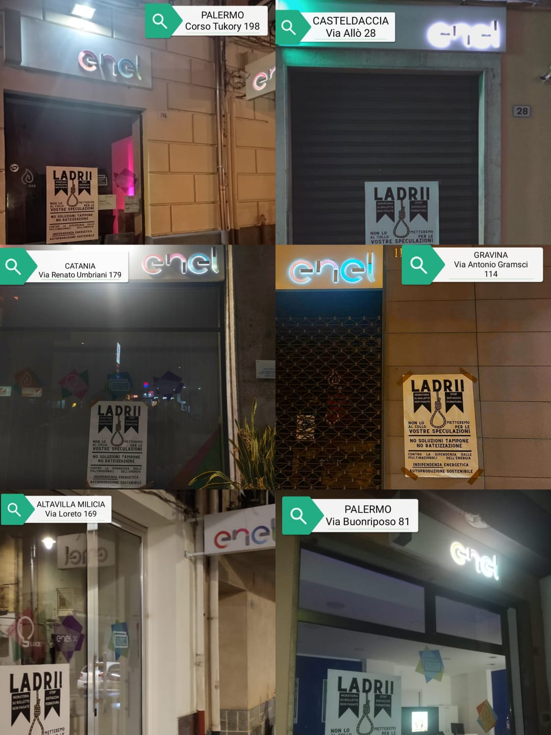Caro bollette, sedi Enel tappezzate di manifesti contro “speculazione e maxi profitti” (FOTO ...