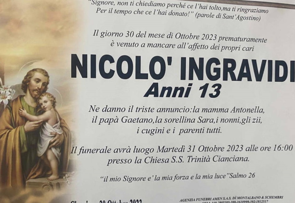 Tragedia nell’Agrigentino, muore ragazzino di 13 anni, è lutto cittadino
