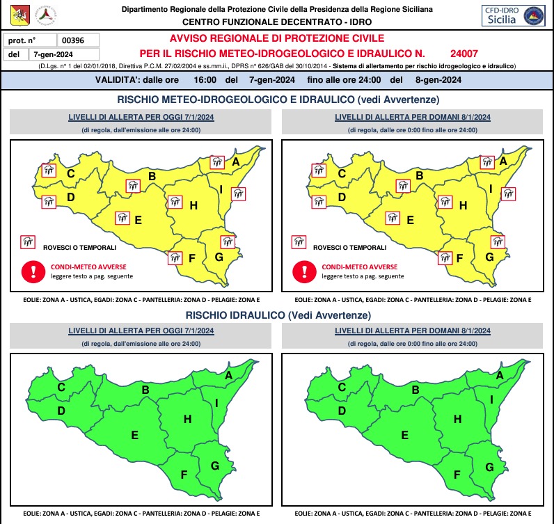 Piogge e venti di burrasca in Sicilia, è ancora allerta gialla per il maltempo in tutta l'isola ...