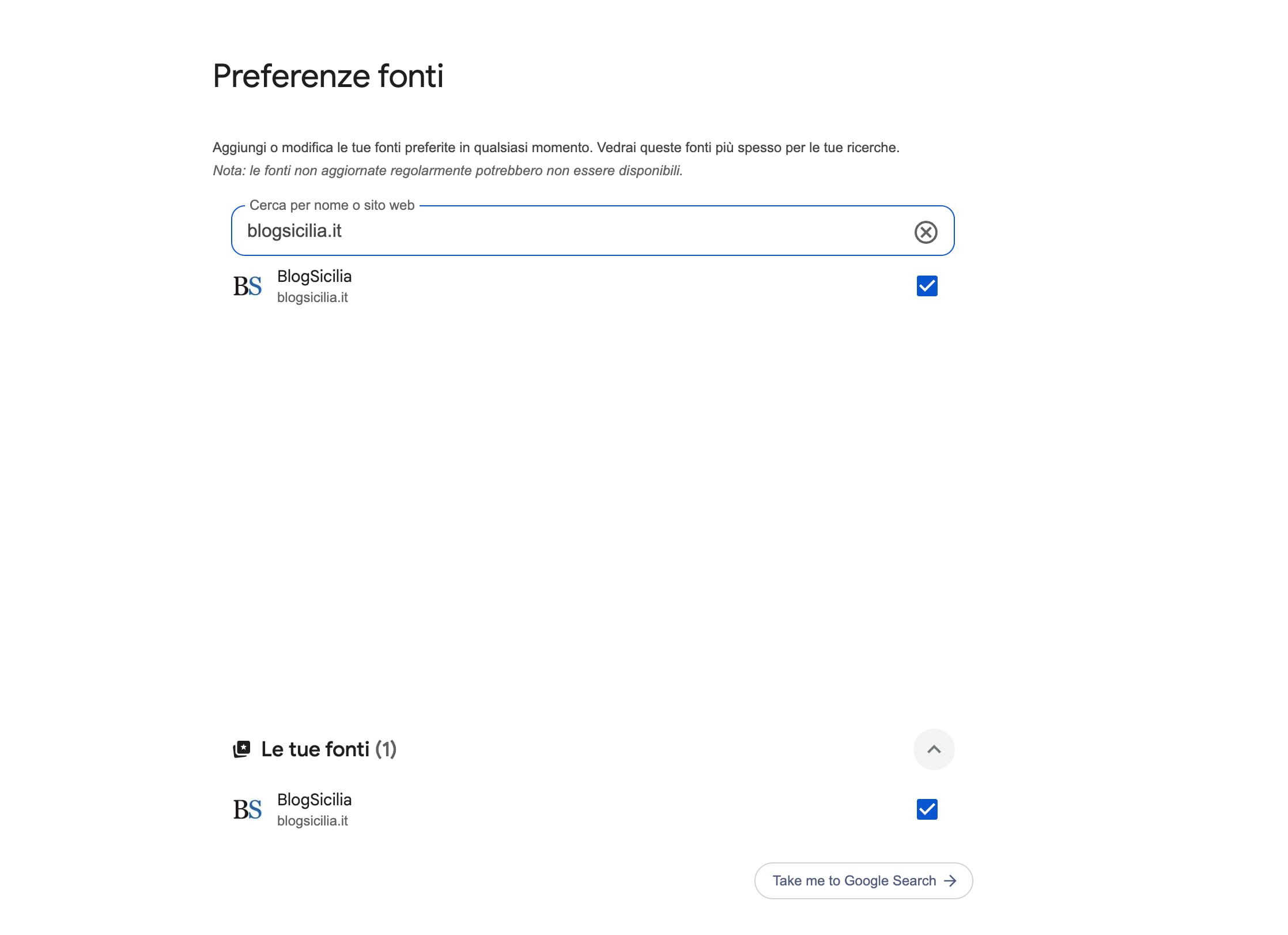 Come aggiungere BlogSicilia alle fonti preferite di Google