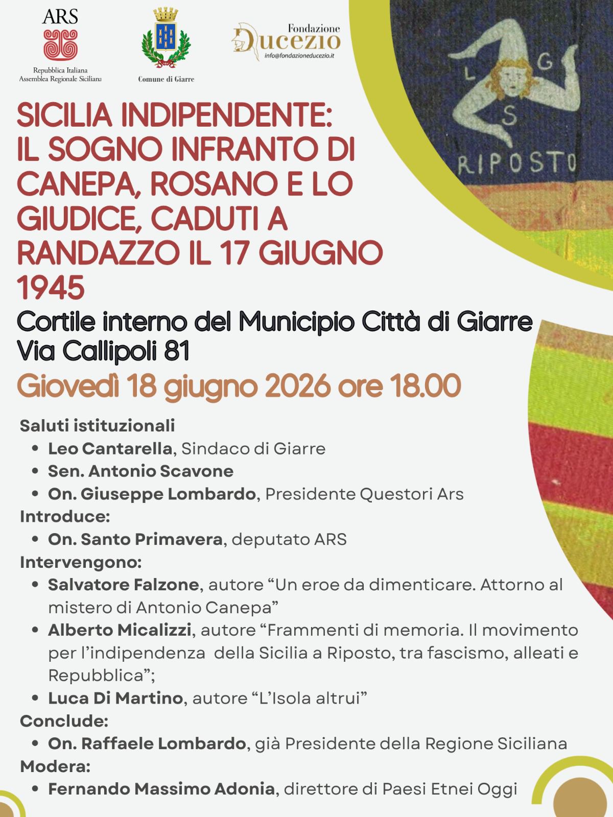 Giarre, un convegno per ricordare Canepa, Rosano e Lo Giudice a 81 anni ...
